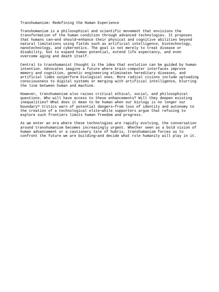 Transhumanism Redefining The Human | PDF