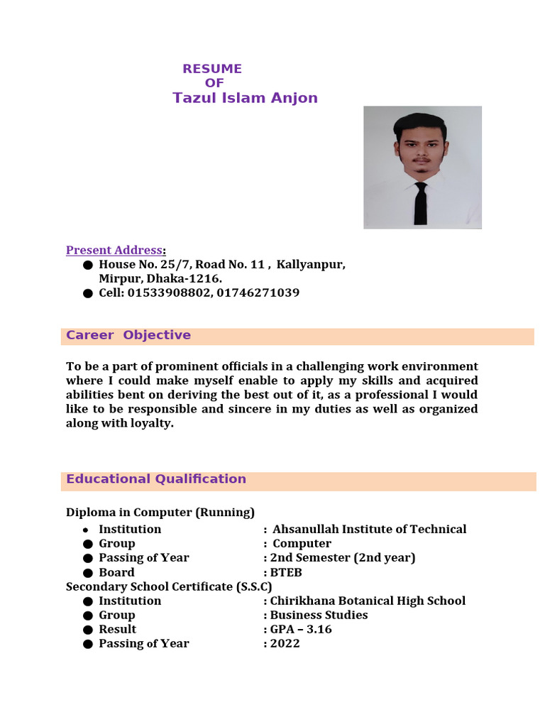 Tazul Islam Anjon's Resume | PDF