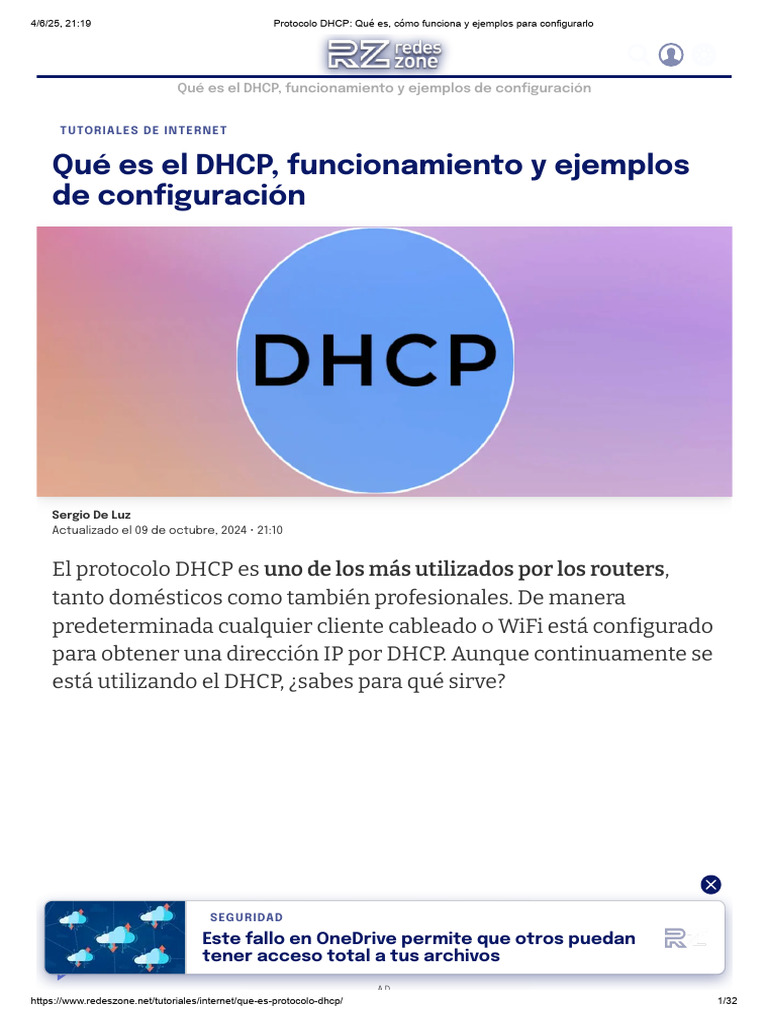 Funcionamiento del Protocolo DHCP | PDF | Dirección IP | Protocolos de ...