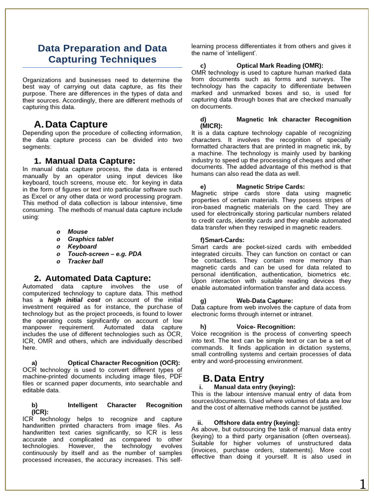 TtData Preparation and Data Capturing Techniques | PDF | Optical ...