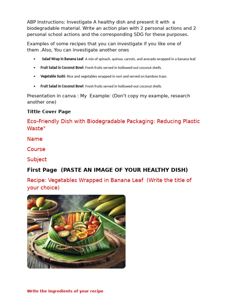 Infographic Abp Recipe Action Plan and SDG | PDF | Cooking | Salad