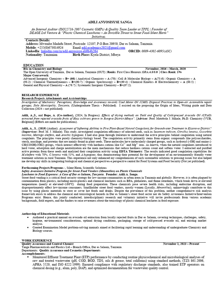 CV - MSC Chemistry University of South Pacific, Fiji | PDF | Plastic ...