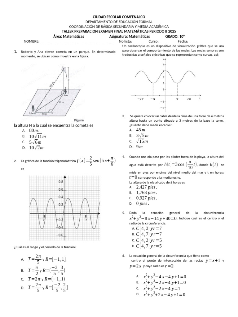 Taller Preparacion Examen Final Matemáticas 10° Periodo Ii | PDF