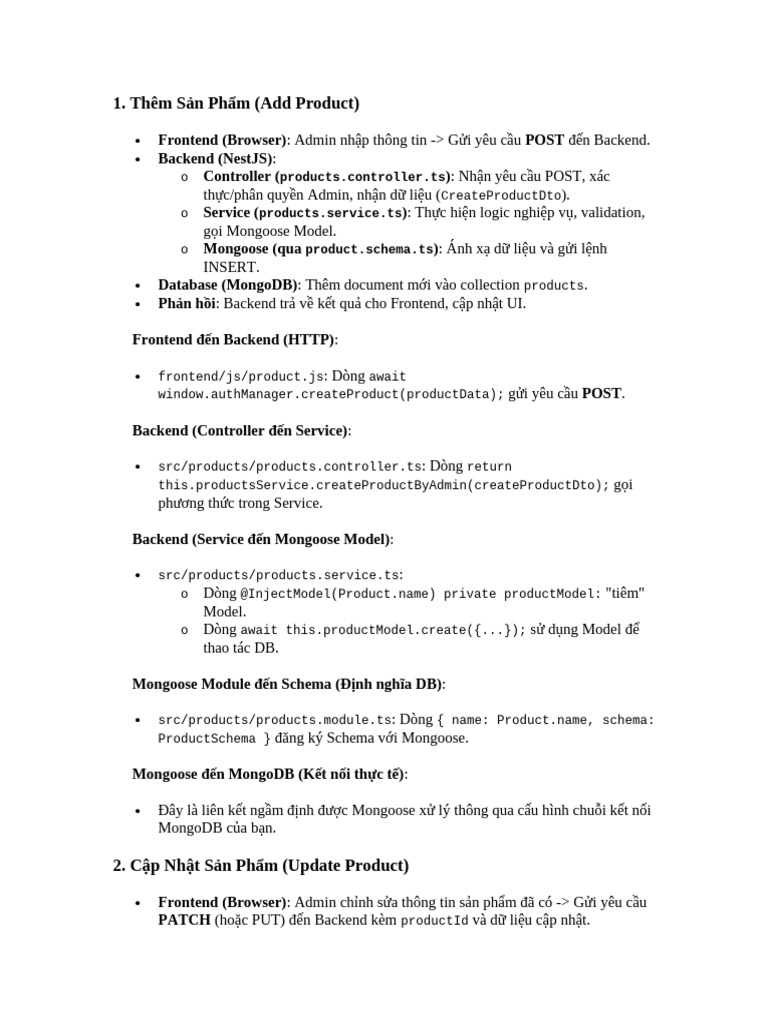 1. Thêm Sản Phẩm (Add Product) : products.controller.ts products.service.ts product.schema.ts | PDF