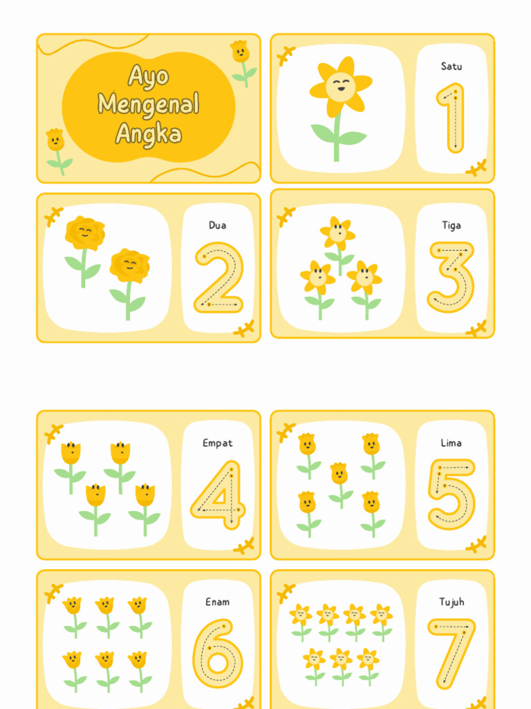 Mengenal Angka Flashcard Kuning Ceria | PDF