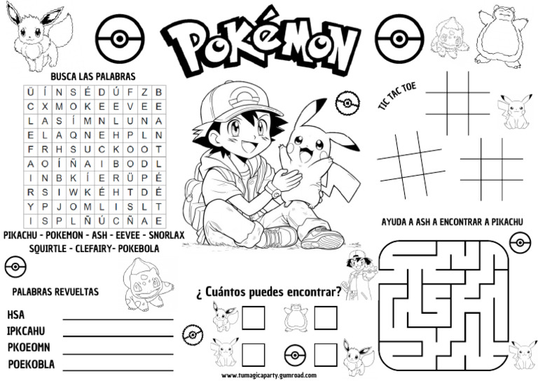 Hoja de Actividades para Niños Pokémon | PDF