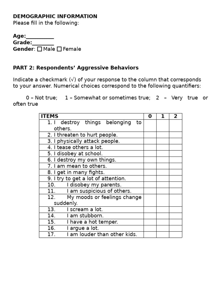 Aggressive Behavior Scale | PDF