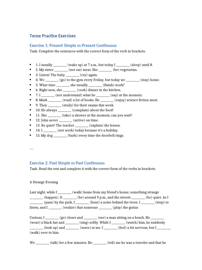 Tense Practice Exercises PDF | PDF