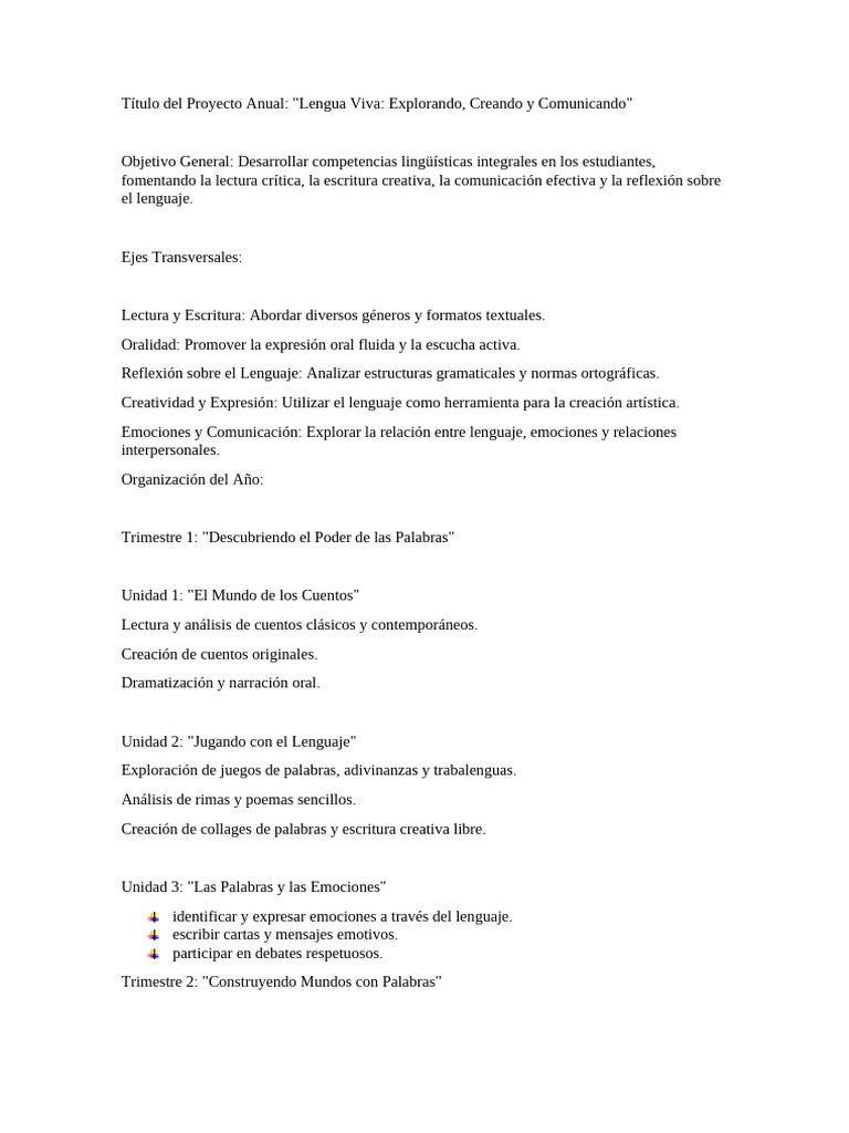 Título Del Proyecto Anual Aula Taller Lengua | PDF | Comunicación | Poesía