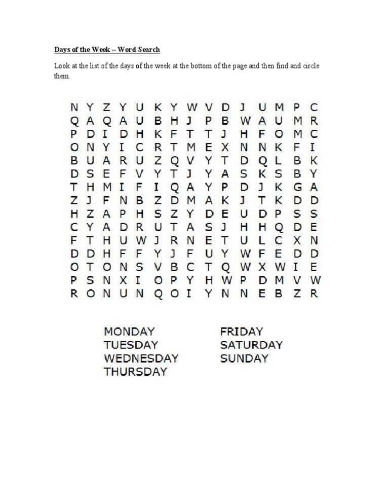 Days of the Week Word Search | PDF