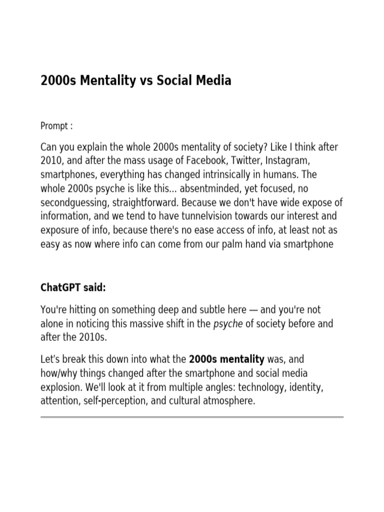 2000s Mentality vs Social Media Shift | PDF | Attention | Psychology