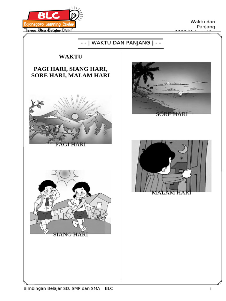 Modul Bimbel Kelas 1 KTSP 1103 Matematika Bab 3 Waktu Dan Panjang | PDF