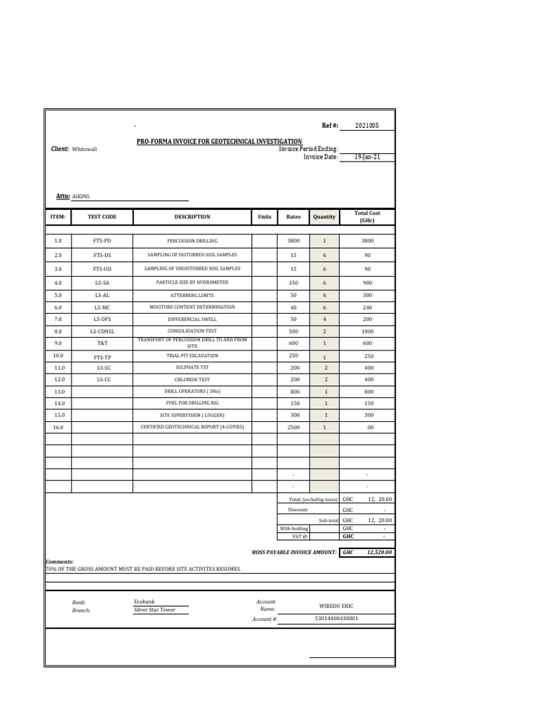 Geotechnical Proforma Invoice Dworwulu 19-1-21 | PDF | Horticulture ...