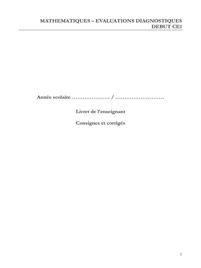 Eval Diag Math Livretce1 Enseignant | PDF
