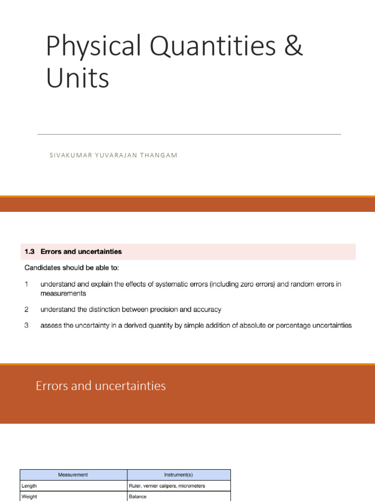 Physical Quantities and Units - M2 | PDF | Observational Error | Accuracy And Precision