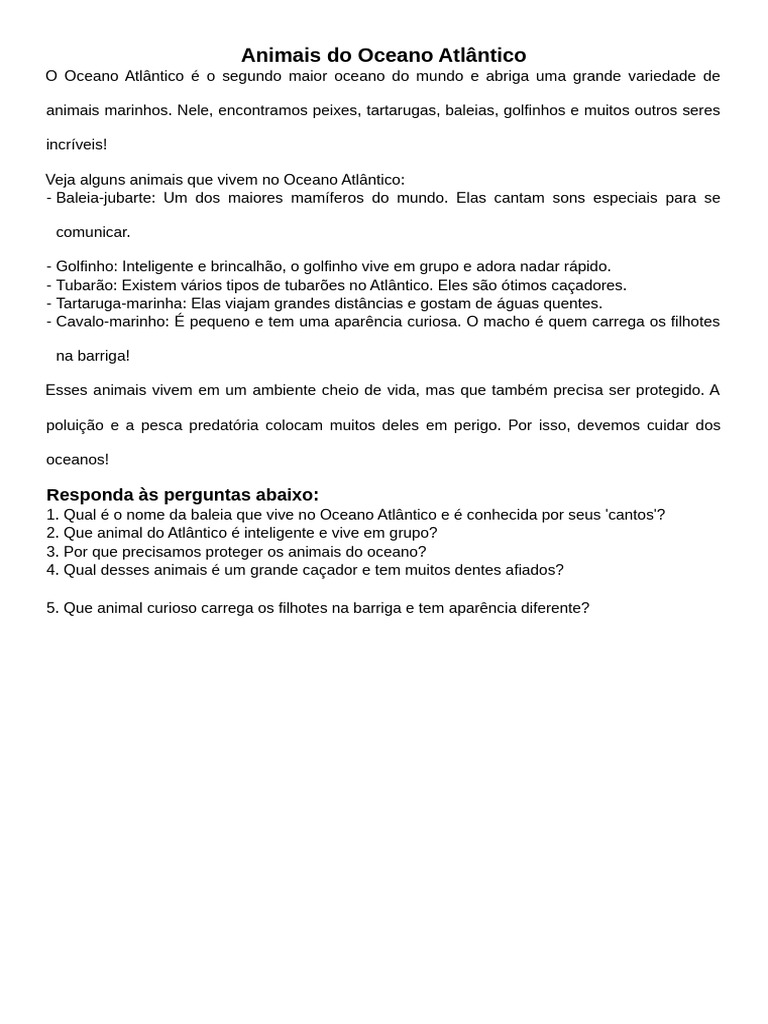 Animais do Oceano Atlântico | PDF