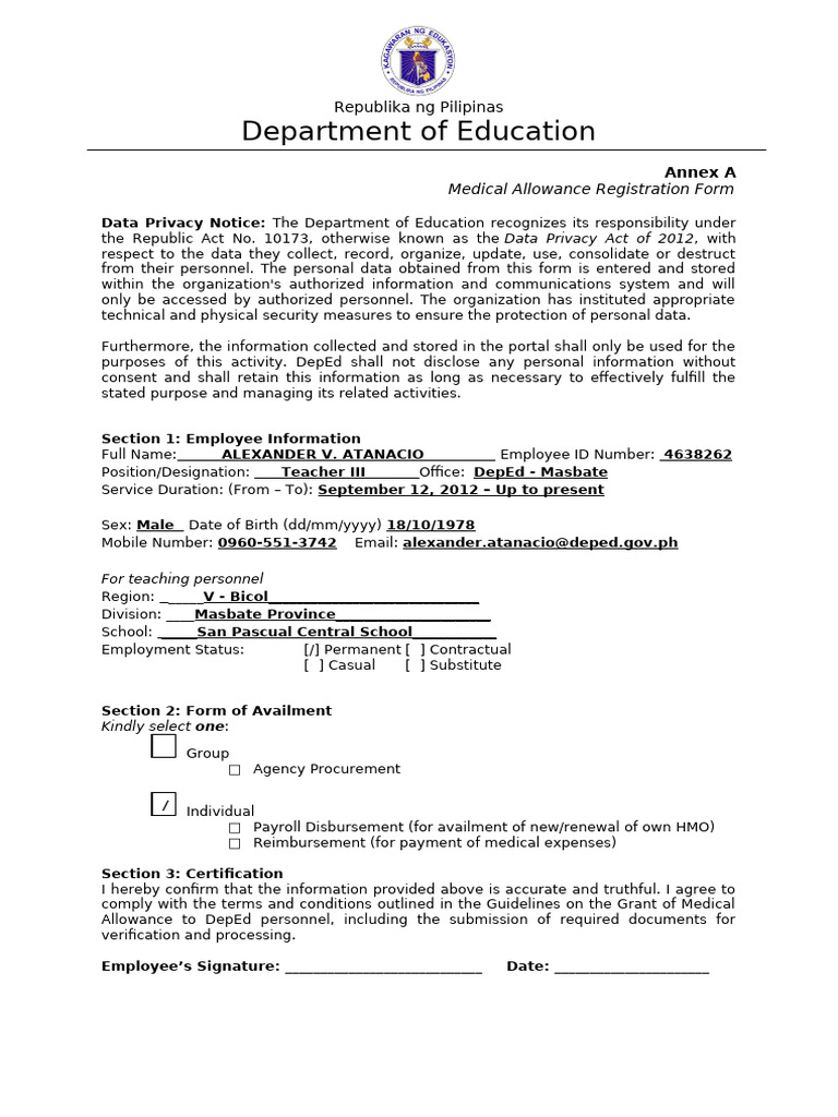 Annex A Medical Allowance Registration Form Annex C DBM Report Form ...