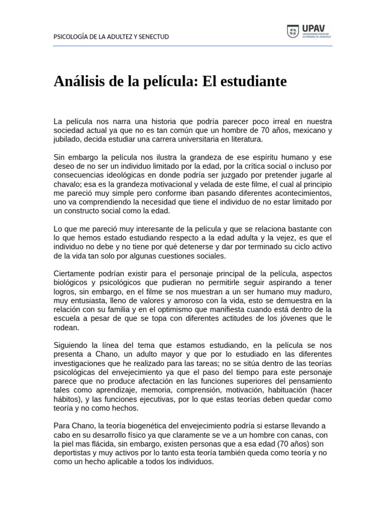Análisis de "El Estudiante": Vejez y Aprendizaje | PDF | Adultos | Vejez