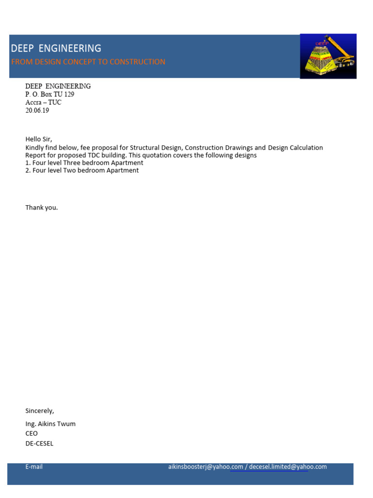 Quotation For Structural Design and Drawings For TDC Buildings | PDF ...