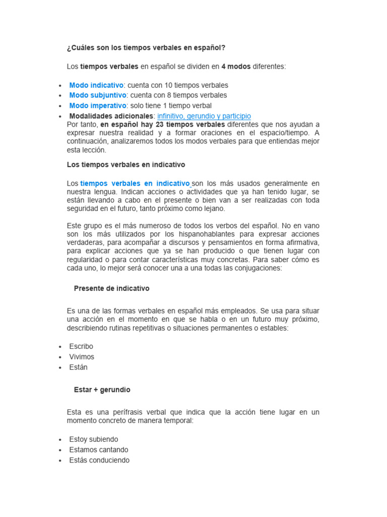 Tiempos Verbales en Español: Guía Completa | PDF | Verbo | Gramática