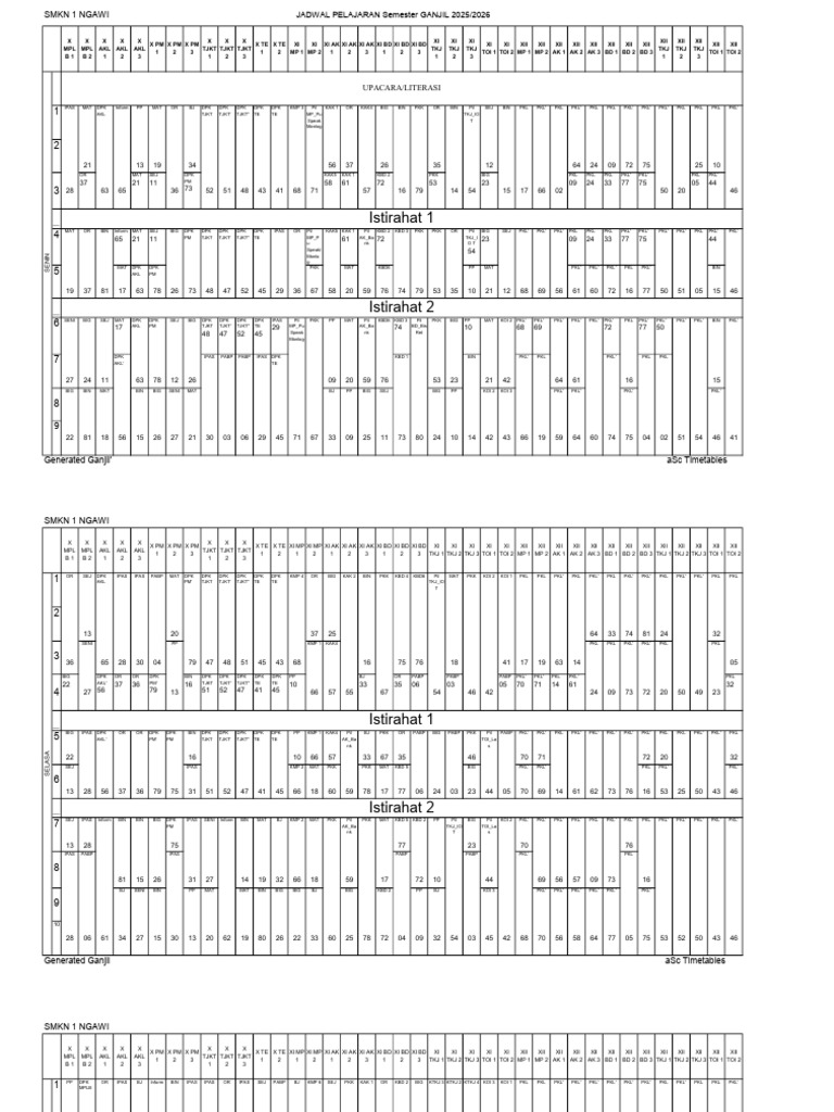 Jadwal Pelajaran Semester Ganjil 2025-2026 | PDF