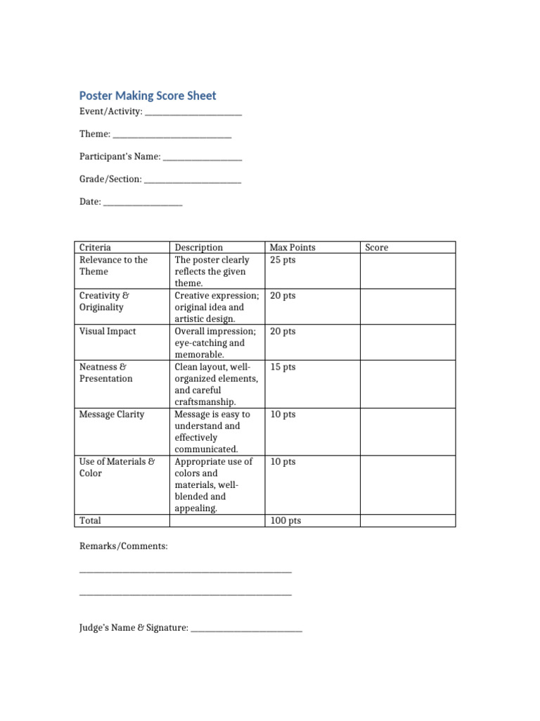 Poster Making Score Sheet | PDF