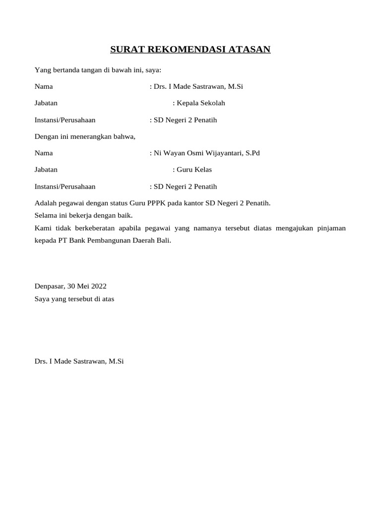 Surat Rekomendasi Atasan | PDF