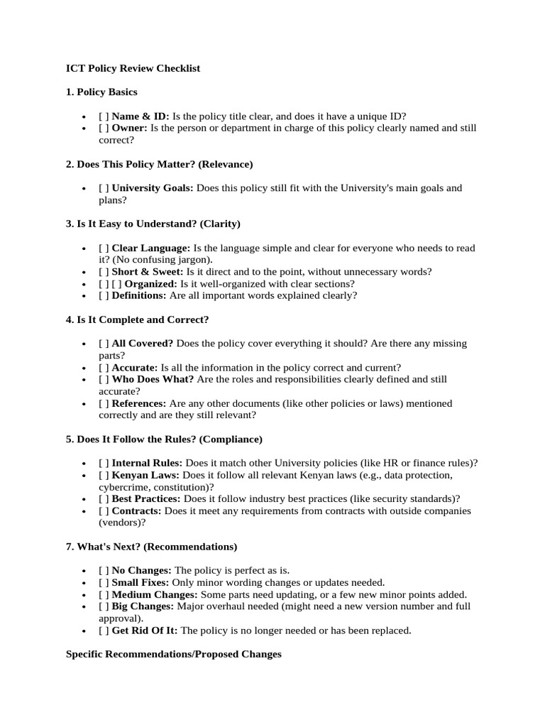 ICT Policy Review Checklist | PDF