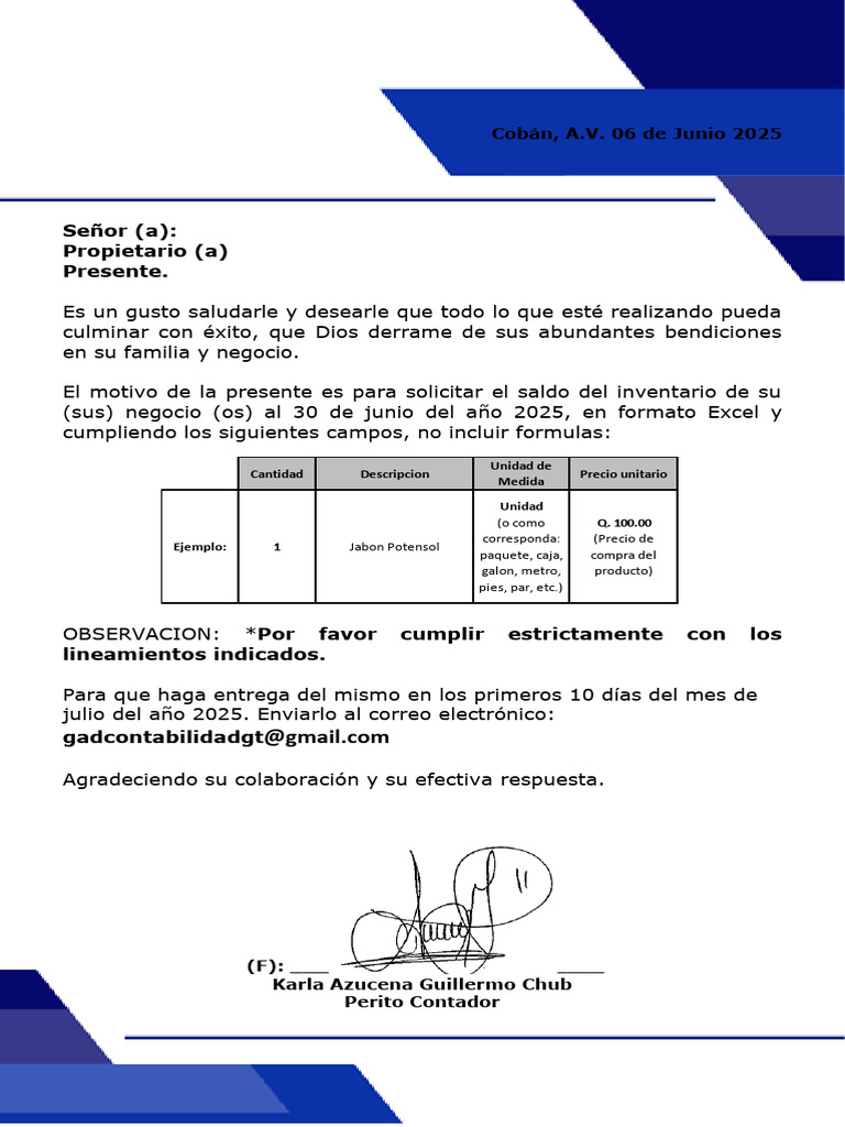 Nota Inventario Junio 2025 | PDF