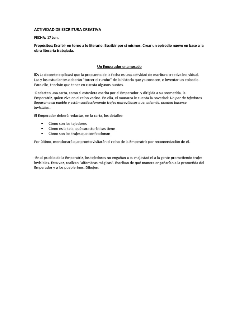 ACTIVIDAD DE ESCRITURA CREATIVA 4to | PDF