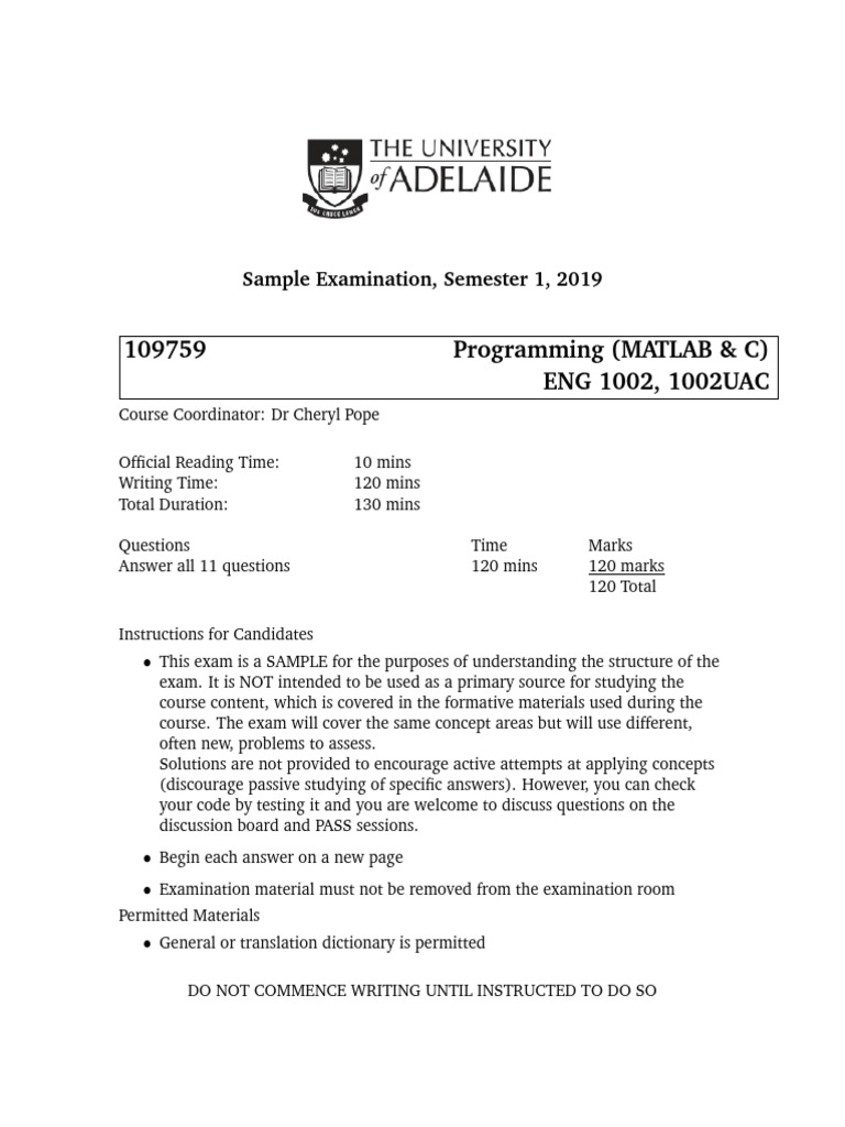 Sample Exam 1 | PDF | String (Computer Science) | Matrix (Mathematics)
