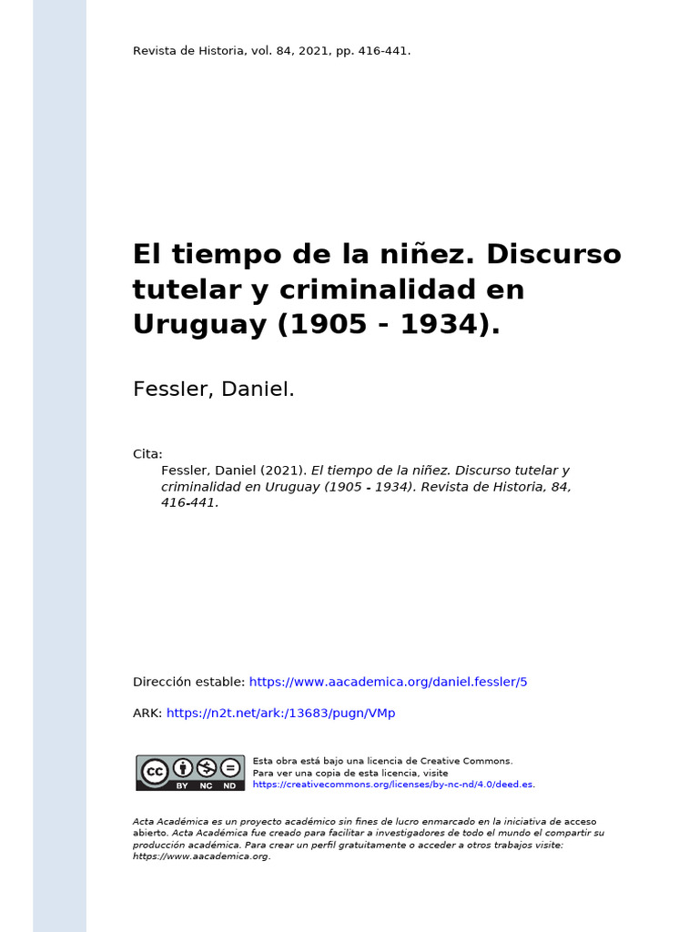Fessler, Daniel (2021) - El Tiempo de La Niñez. Discurso Tutelar y ...
