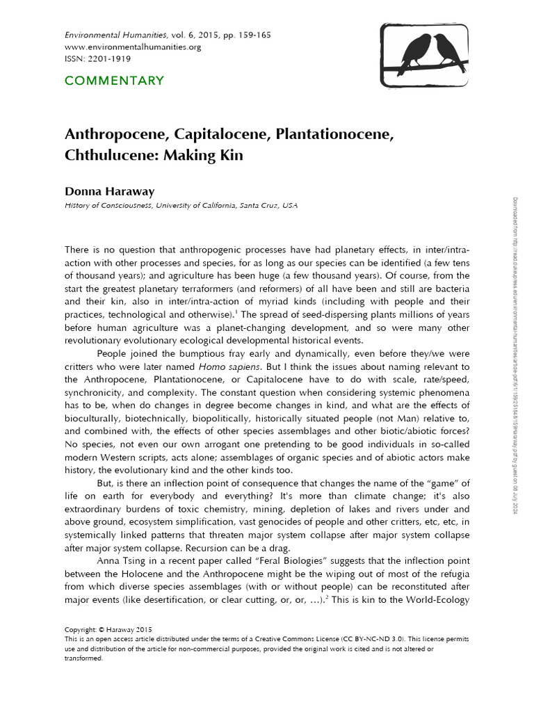 Haraway-Anthropocene, Capitalocene, Plantationocene, Chthulucene | PDF | Anthropocene
