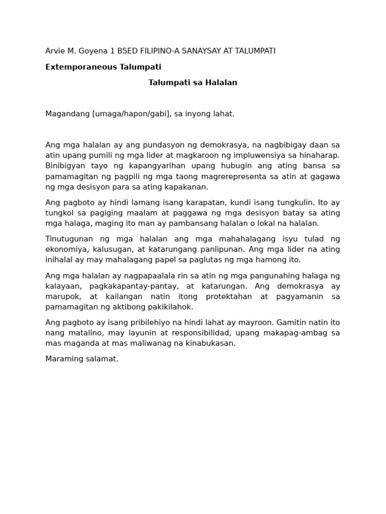 Extemporaneous Speech | PDF