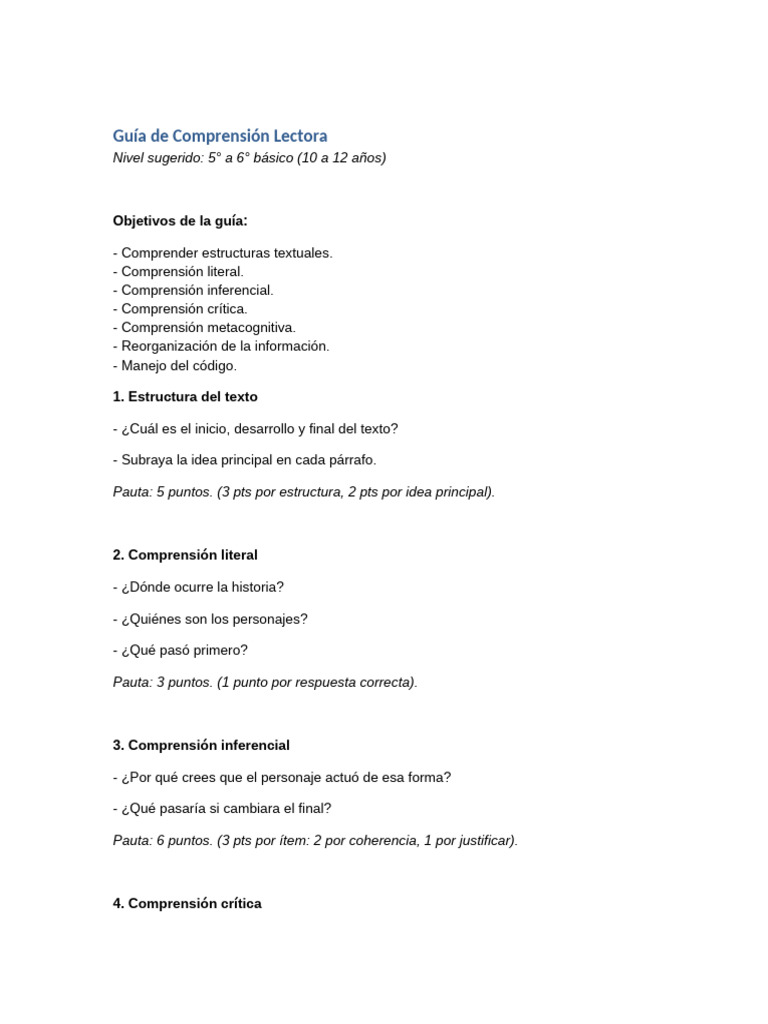 Guía de Comprensión Lectora para 5° y 6° | PDF