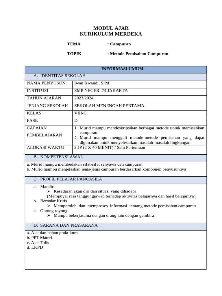 Modul Ajar Observasi PMM Fikss | PDF