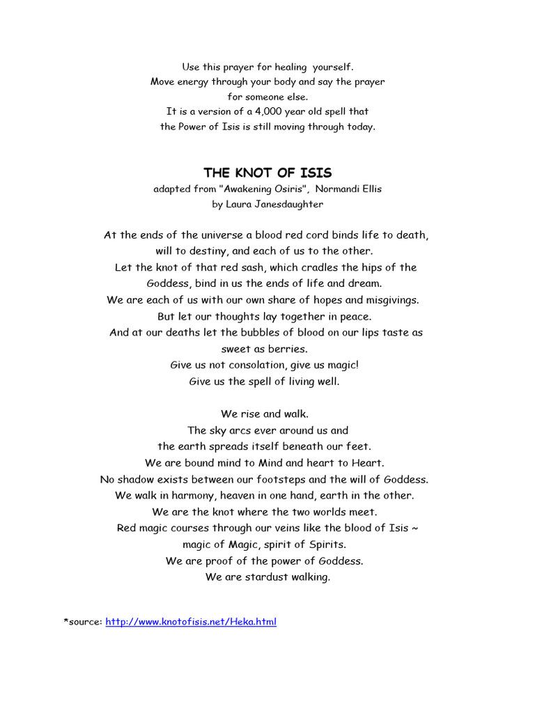 The Knot of Isis Healing Prayer | PDF | Isis | Religious Belief And ...