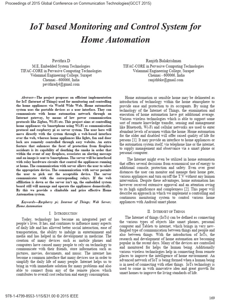 IoT Based Monitoring and Control System For Home Automation | PDF ...