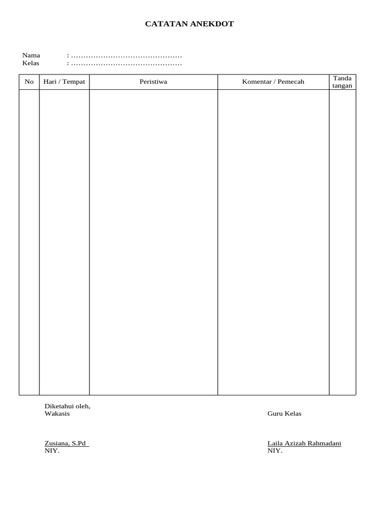 Catatan Anekdot Anak TK 2025 | PDF