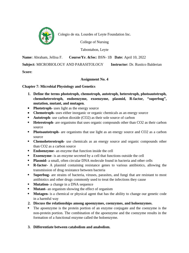 Assignment 4 Microbiology | PDF | Cellular Respiration | Glycolysis