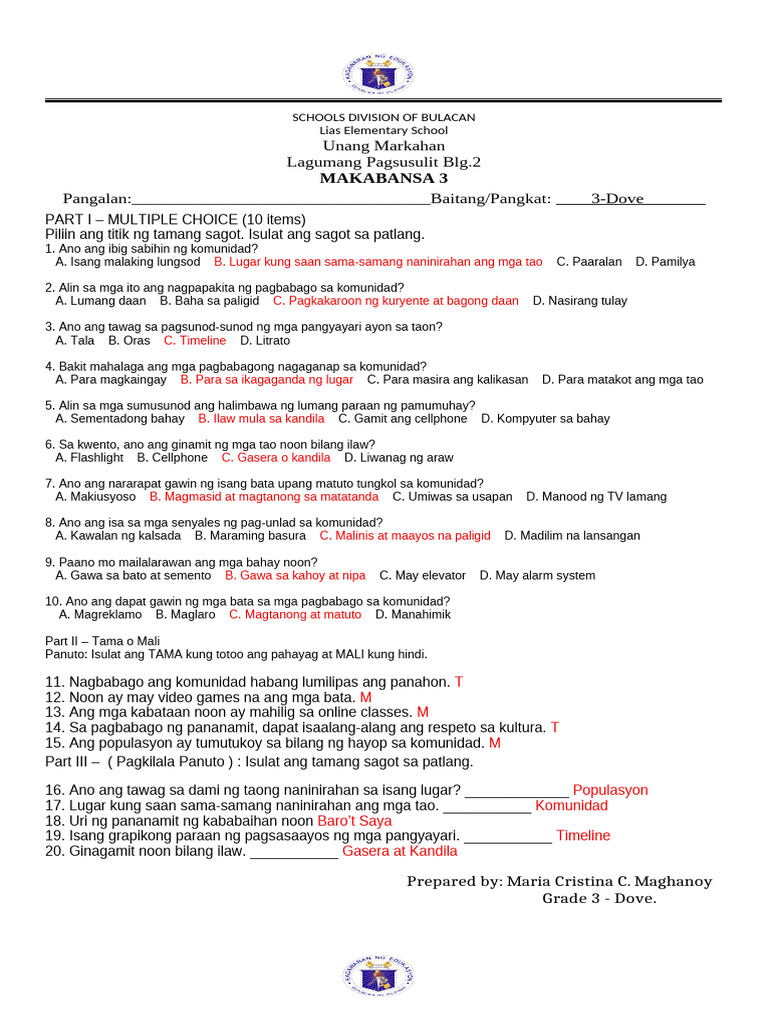 q1 Summative 2 Makabansa | PDF
