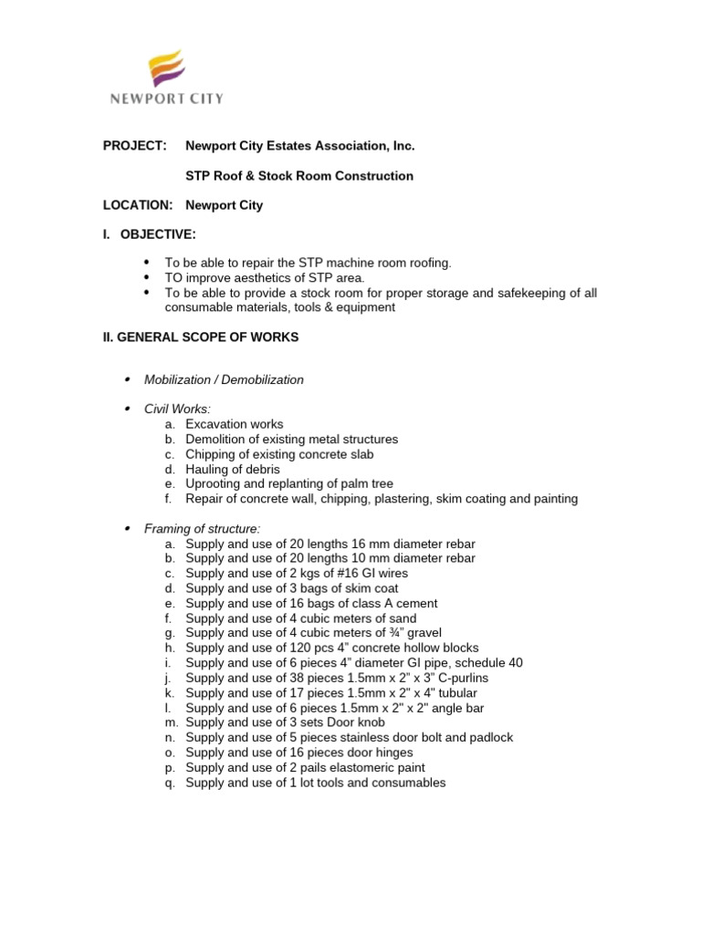 Scope of Work Sample FOrmat | PDF | Concrete | Materials