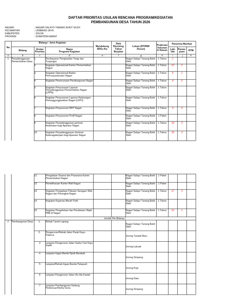 Rencana Pembangunan Desa 2026 Salayo | PDF