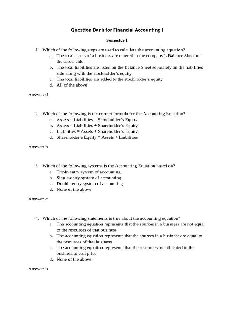 Financial Accounting I Question Bank | PDF | Expense | Financial Services