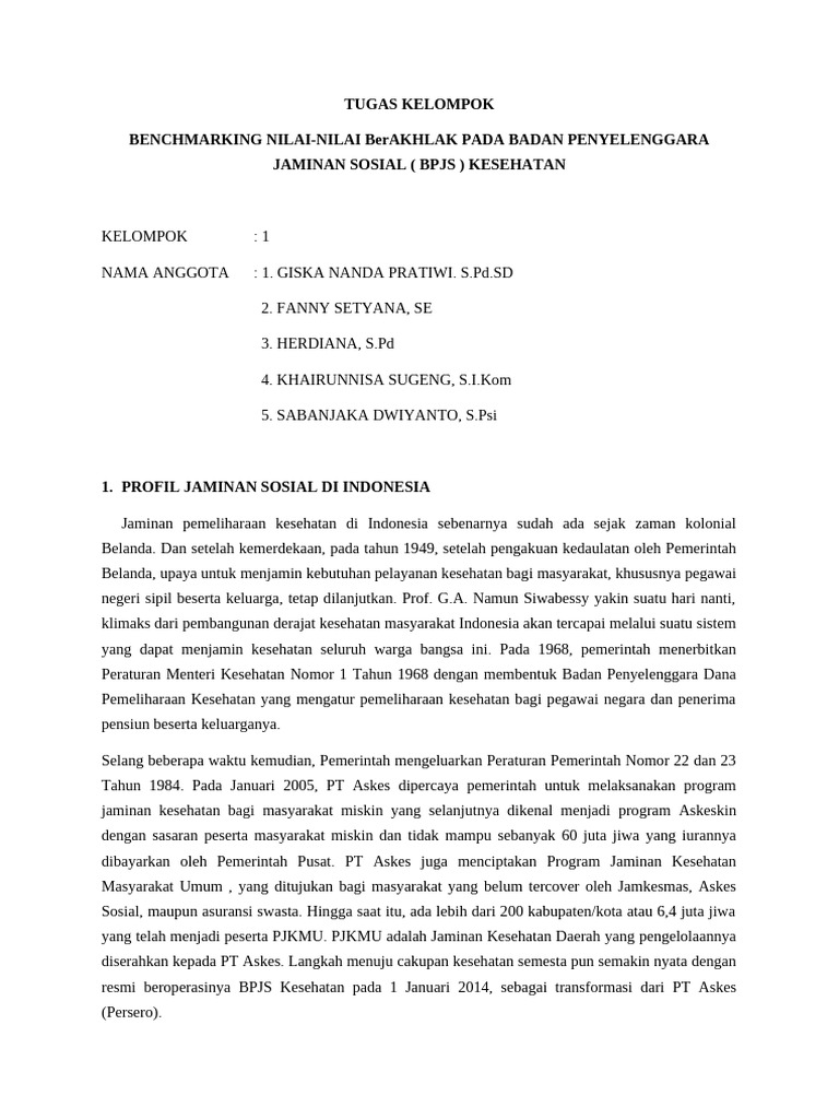 Contoh Tugas Kelompok Benchmarking | PDF