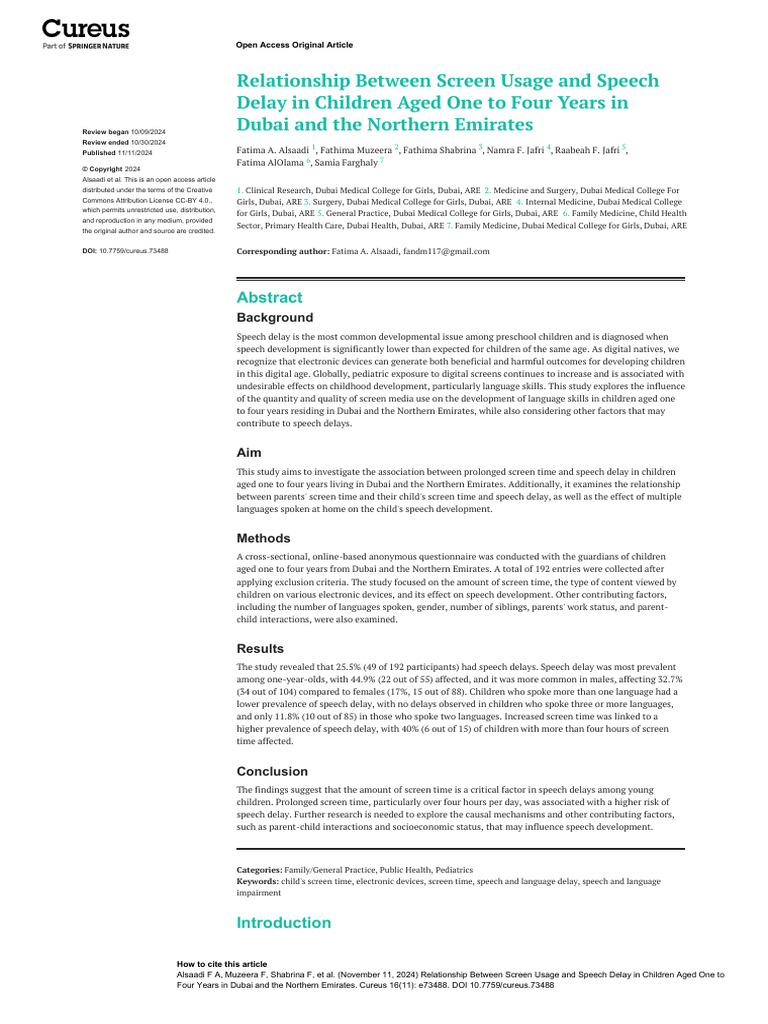 Cureus 0016 00000073488 | PDF | Speech | Behavioural Sciences