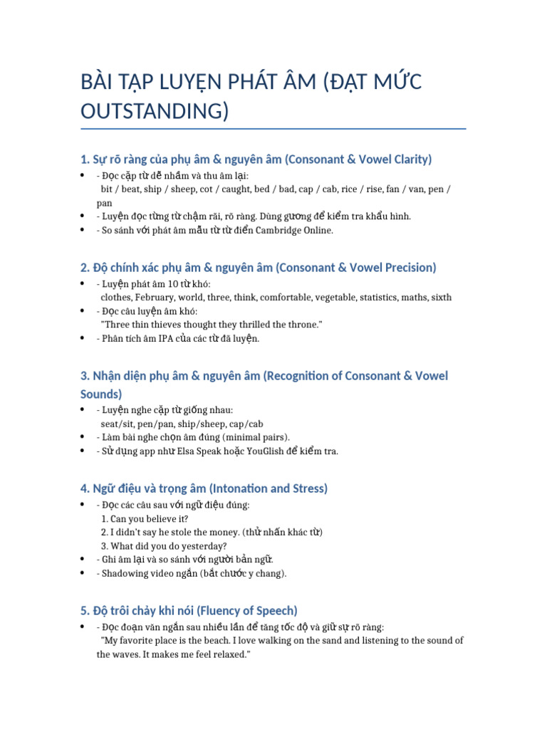 Bai Tap Luyen Phat Am Outstanding | PDF