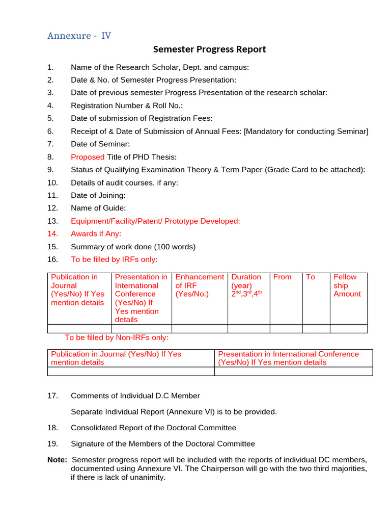 Semester Progress Report Template | PDF
