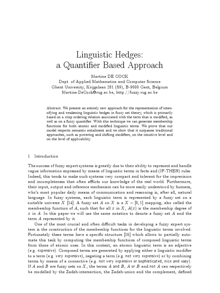 Linguistic Hedges: A Quanti Er Based Approach | PDF | Fuzzy Logic ...