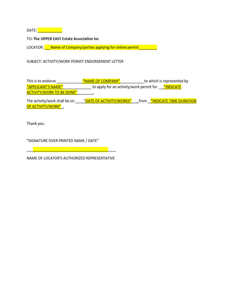 Work Permit Endorsement Letter Sample | PDF